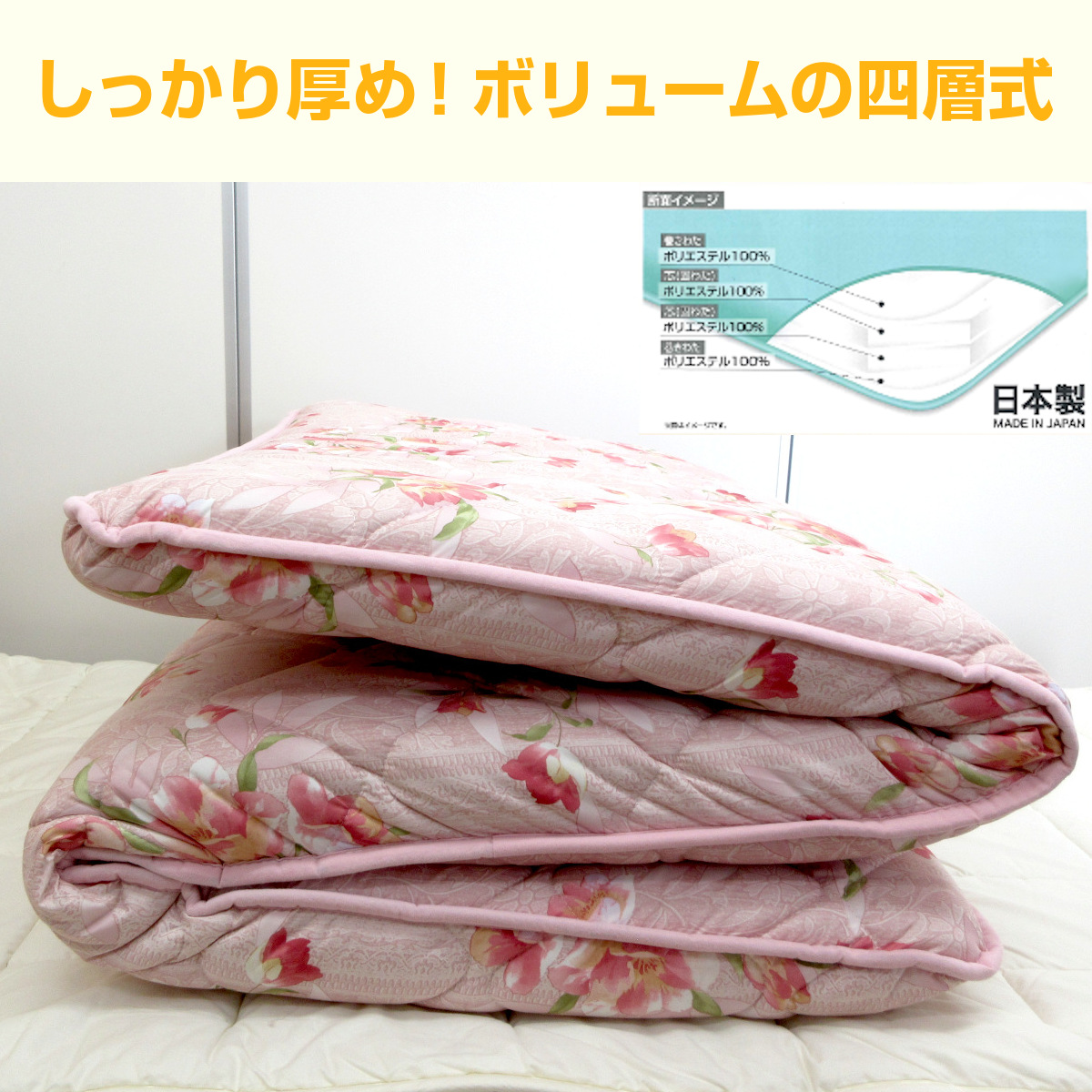 日本製 しっかり厚め！ バランス式 ボリュームタイプ 四層式 合繊敷きふとん シングル 腰部に固綿をプラスして身体をしっかりサポート バランス+ボリューム 敷き布団 おすすめ お買い得 敷布団 ルーナ